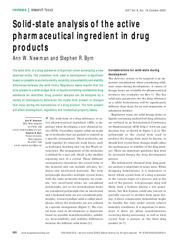 Solid-State Analysis of The Active Pharmaceutical | PDF | Infrared Spectroscopy | X Ray ...