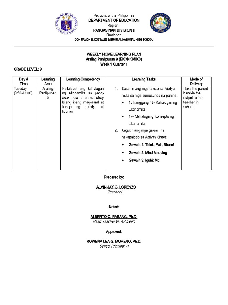 AP9 - WHLP (Week 1, Q1) | PDF