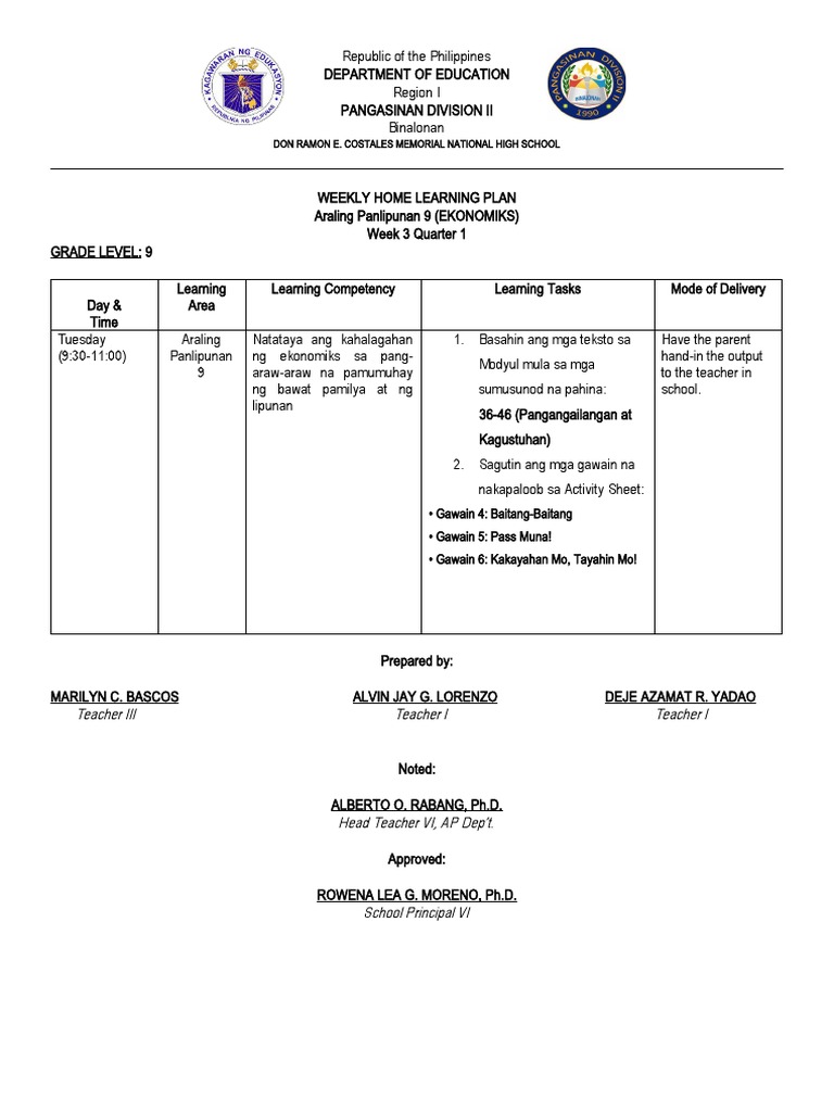 AP9 - WHLP (Week 3, Q1) | PDF