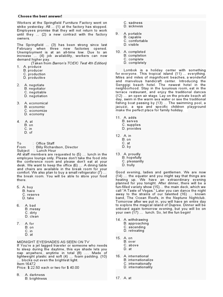 Cloze Procedure Exercise - A | PDF