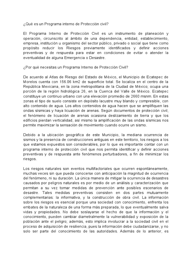 Programa Interno de Protección Civil, ACLARACION DE DUDAS, IMAGENES GRAFICAS | PDF | Temblores ...