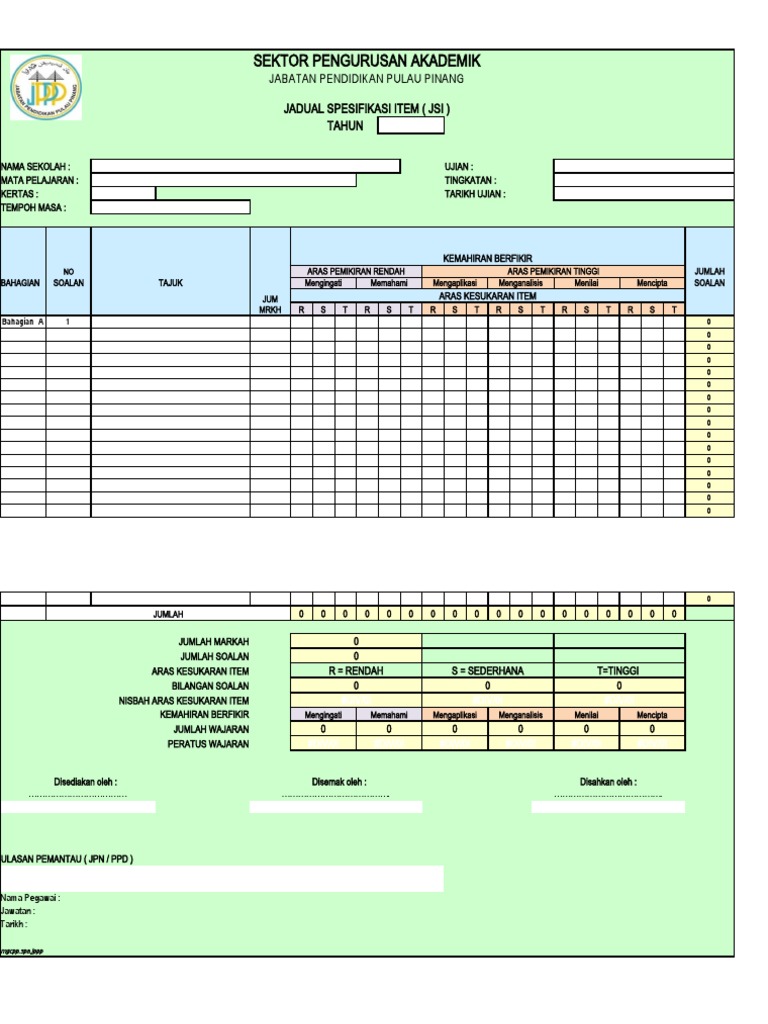 BORANG JSU N JSI JPPP 2016 - Versi 3 (2017) PAT1 | PDF