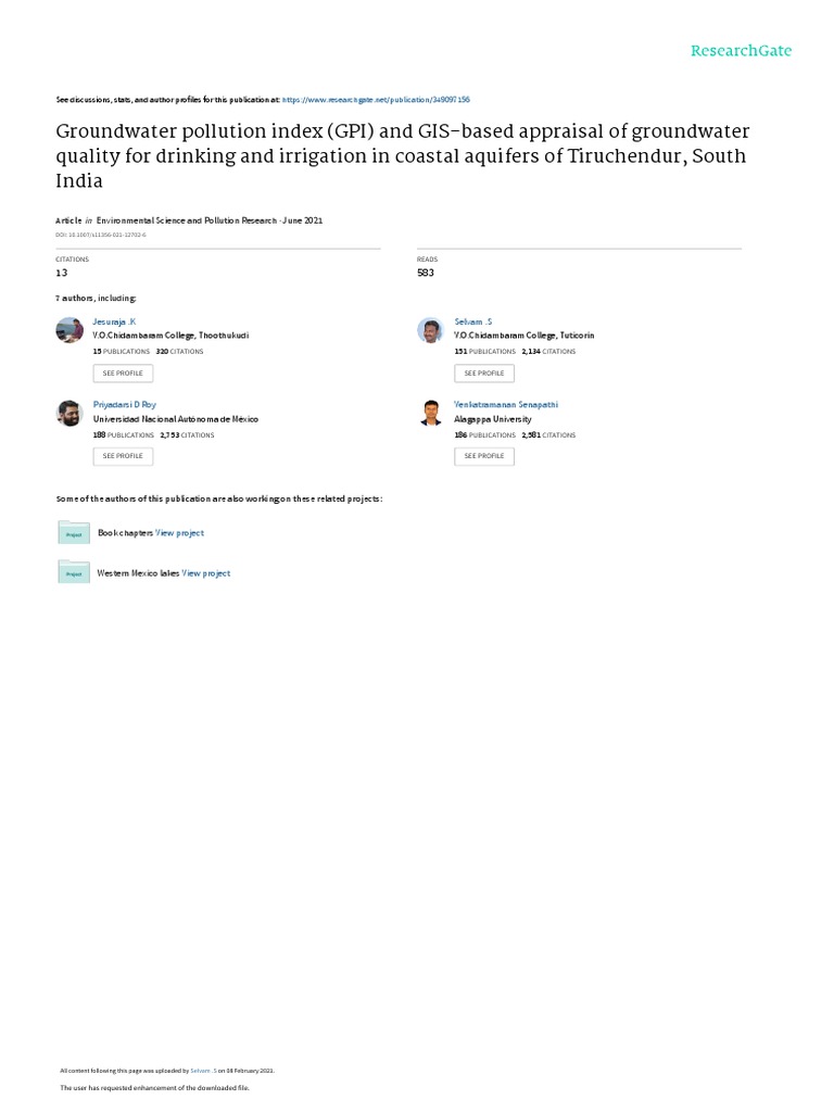 Groundwater Pollution Index GPI and GIS | PDF | Groundwater | Water Quality