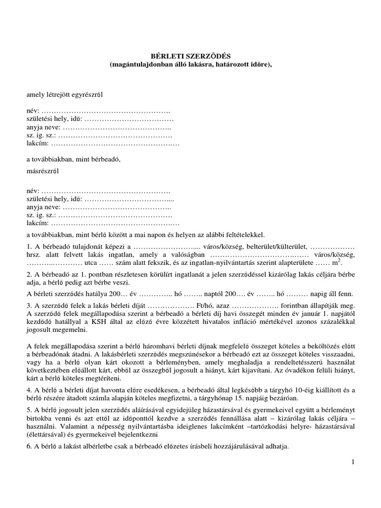 Bérleti Szerződés | PDF