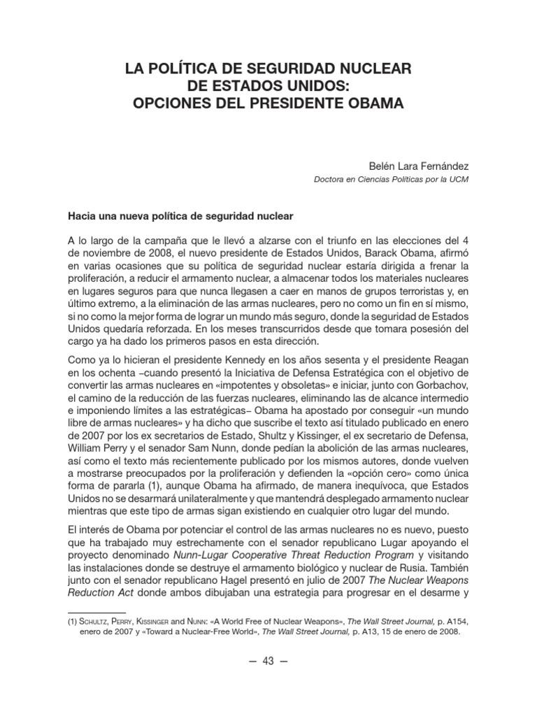 La Política de Seguridad Nuclear de Estados Unidos: Opciones Del ...