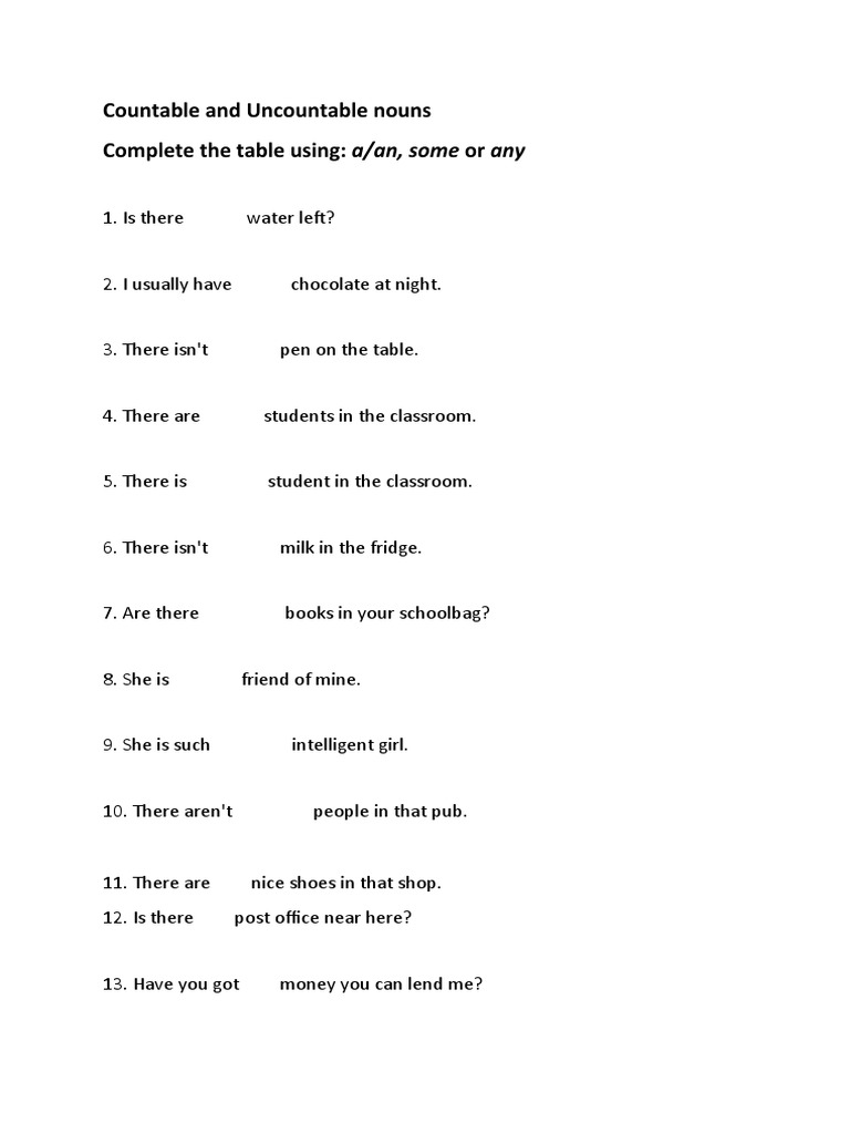 Countable and Uncountable (A-An-Some-Any) | PDF
