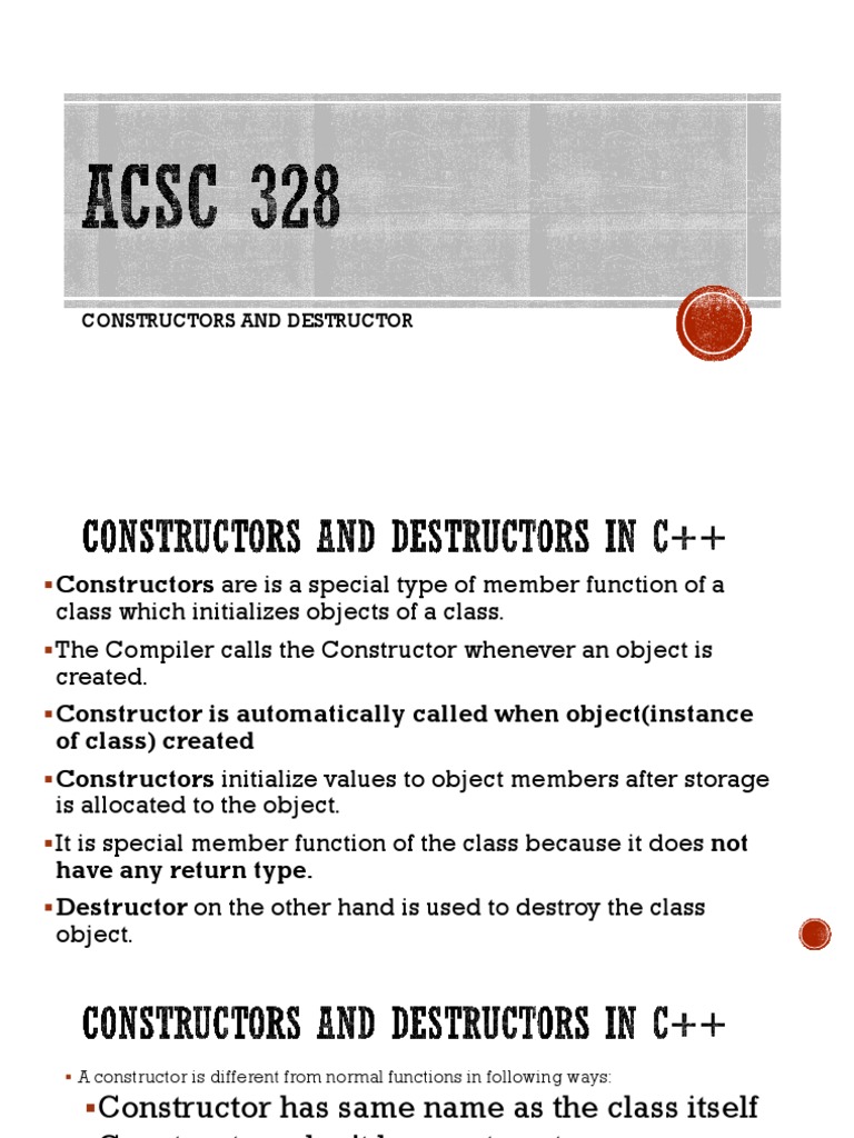 Constructor And Destructor Updated Pdf Constructor Object Oriented Programming Programming
