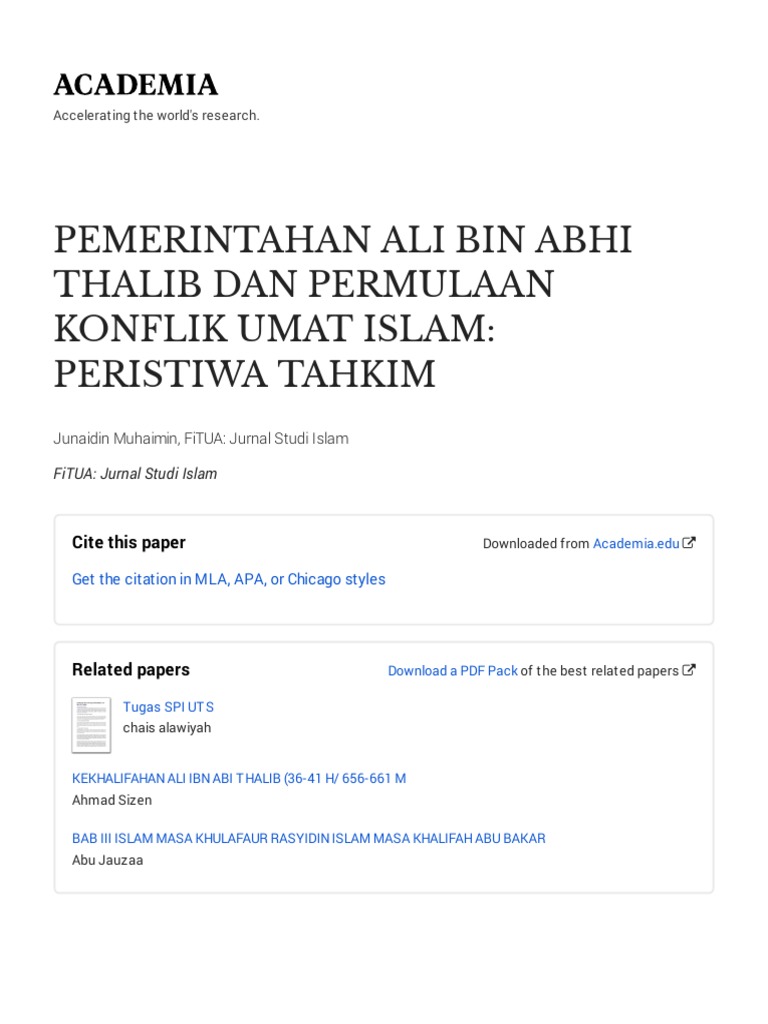 Pemerintahan Ali Bin Abhi Thalib Dan Permulaan Konflik Umat Islam: Peristiwa Tahkim | Download ...