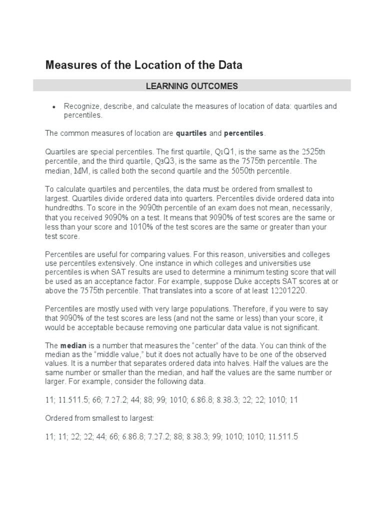 Measures of The Location of The Data | PDF | Quartile | Percentile