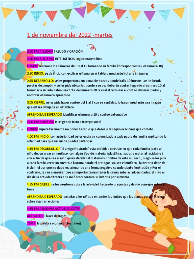 Calendario de actividades para la primera semana de noviembre en el ...