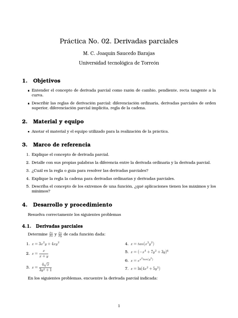 Practica02 Derivadas Parciales | PDF | Derivado | Objetos matemáticos