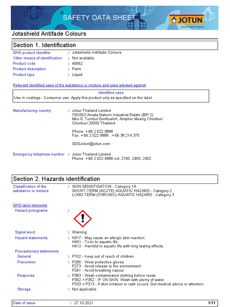 SDS 40662 Jotashield Antifade Colours Euk TH-TH TH | PDF | Dangerous ...