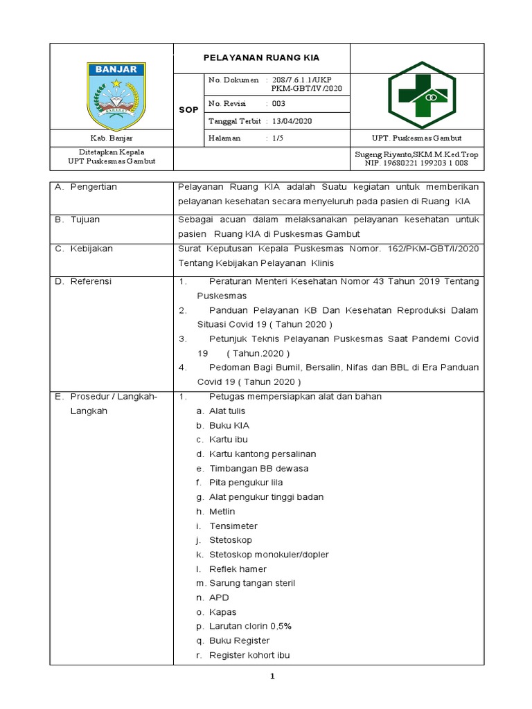 Sop Pemeriksaan Ruang Kia | PDF