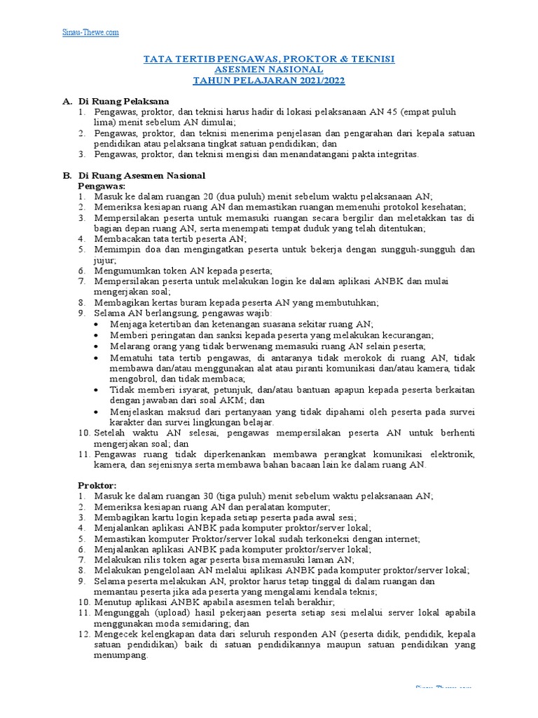 Tata Tertib Peserta, Pengawas, Proktor & Teknisi AN 2021 | PDF