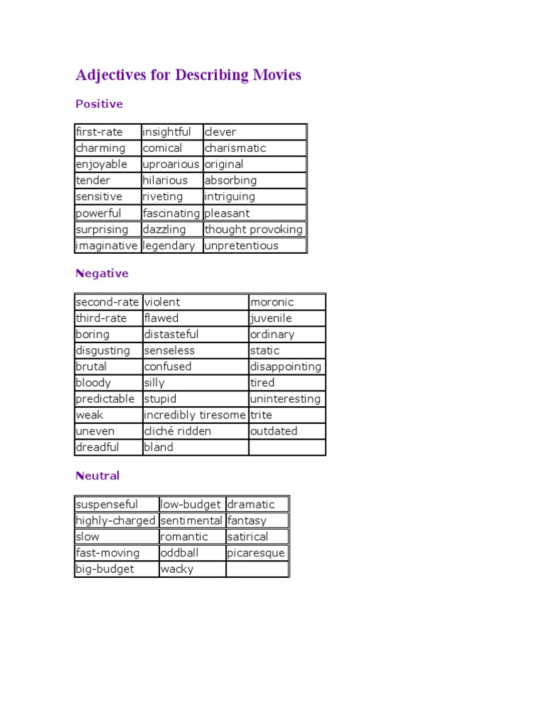 Adjectives For Describing Movies | PDF