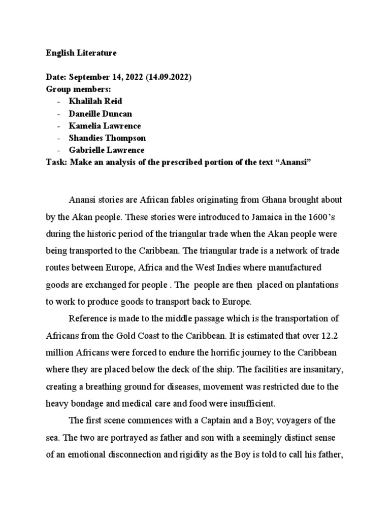 Anansi - English Literature Group Work | PDF | Anansi | Slavery