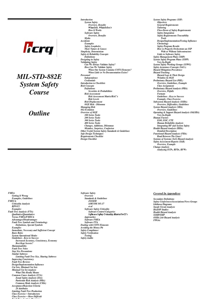 Mil-Std-882e System Safety Course - Outline | PDF | Safety | Risk Mil-Std-882e System Safety Course - Outline | PDF | Safety | Risk