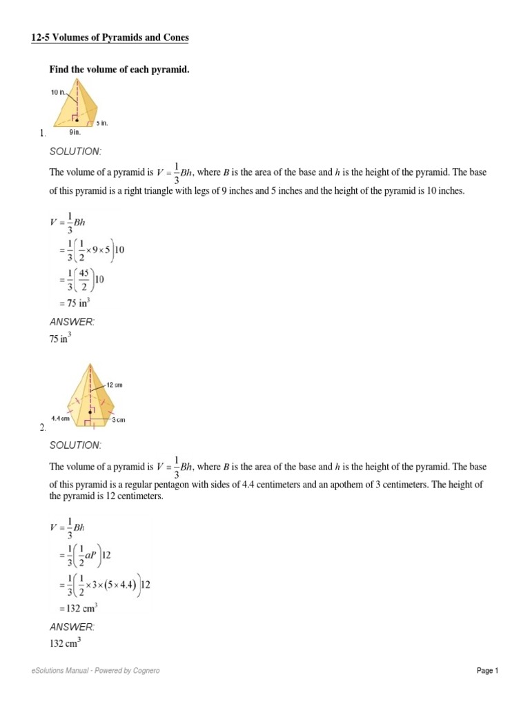 12-5 Volumes of Pyramids and Cones | PDF | Volume | Area