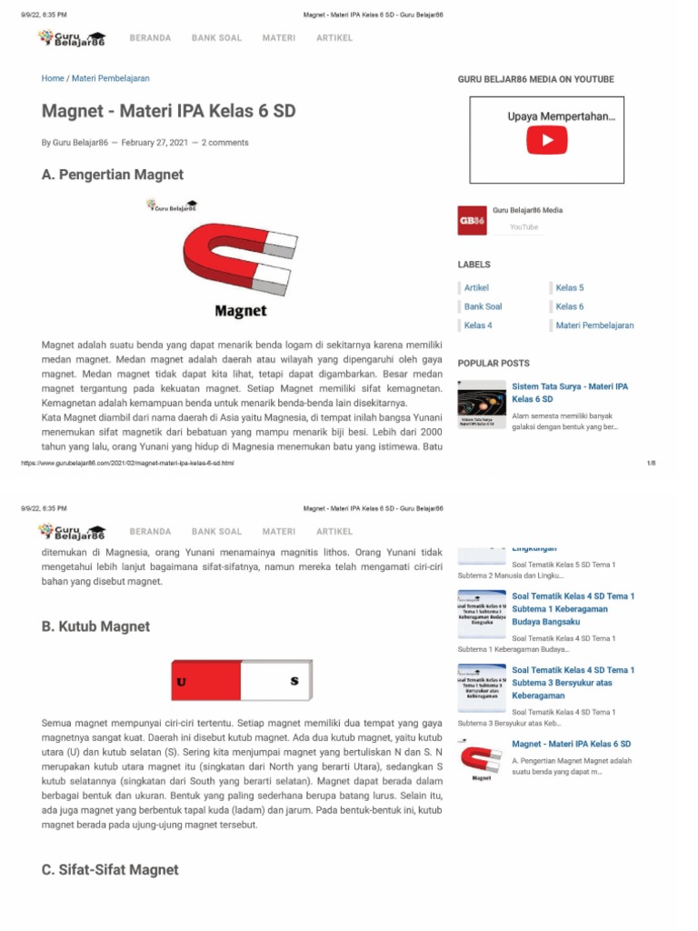 Magnet - Materi IPA Kelas 6 SD - Guru Belajar86 | PDF