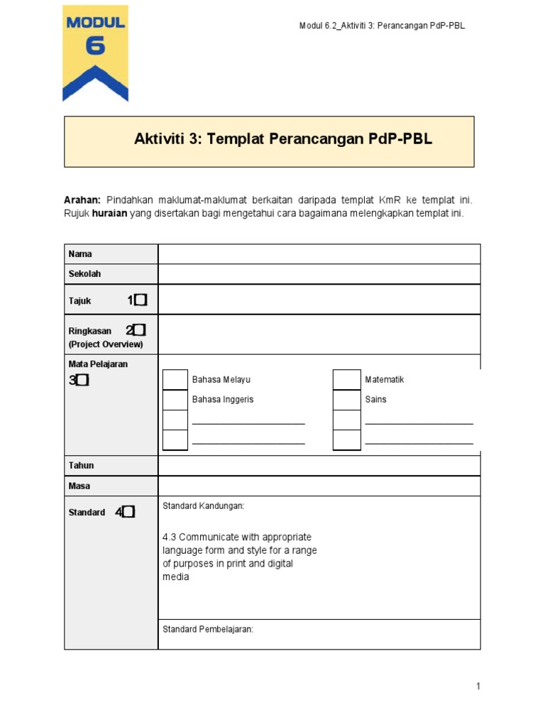 Toolkit 6.2 - Aktiviti 3 Templat Perancangan PDP-PBL BAHASA INGGERIS | PDF | Text | Graphic Design