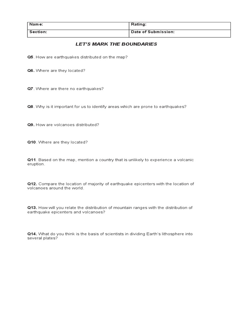 Questionnaires For Epicenter, Volcano and Mountain Ranges | PDF ...