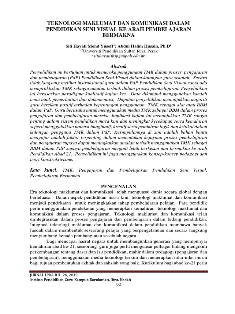 Teknologi Maklumat Dan Komunikasi Dalam Pendidikan Seni Visual Ke Arah Pembelajaran Bermakna ...