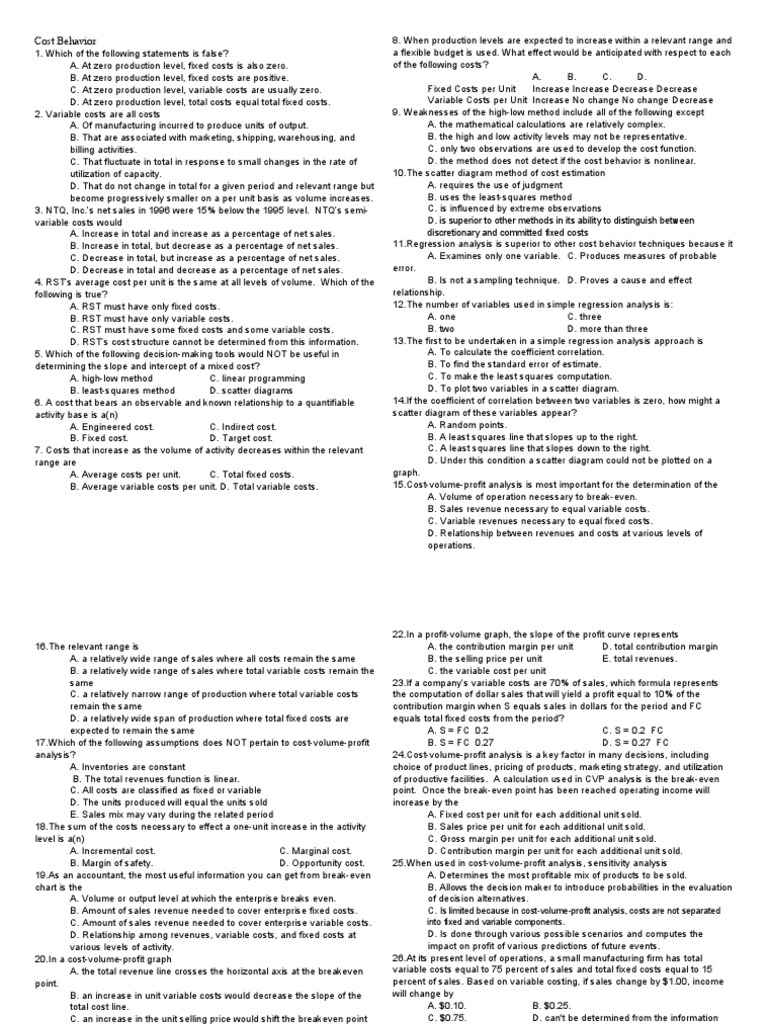 Cost Behavior | PDF | Accounting | Production And Manufacturing