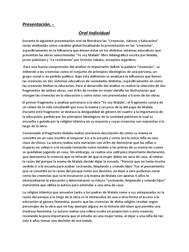 Oral Individual Literatura IB | PDF | Individualismo | Moralidad