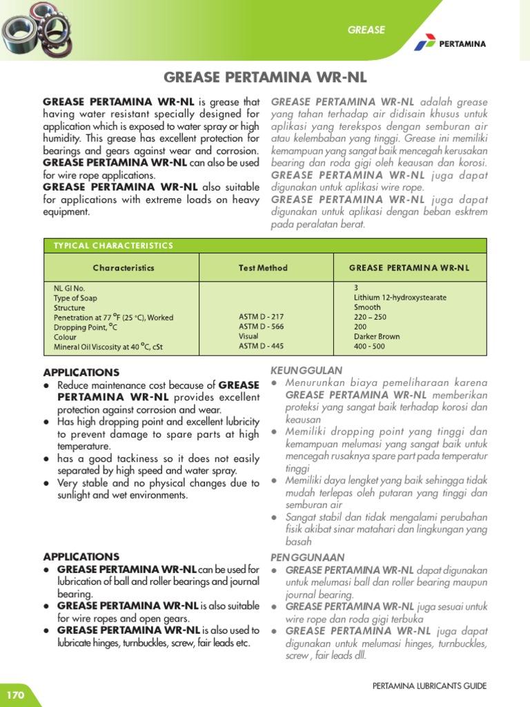 Grease Pertamina WR-NL: Panduan Penggunaan | PDF | Teknologi & Rekayasa