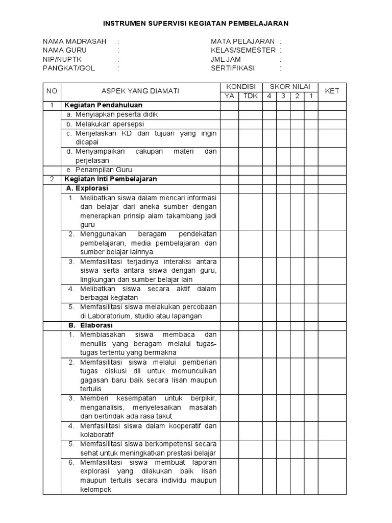 Instrumen Supervisi Guru | PDF
