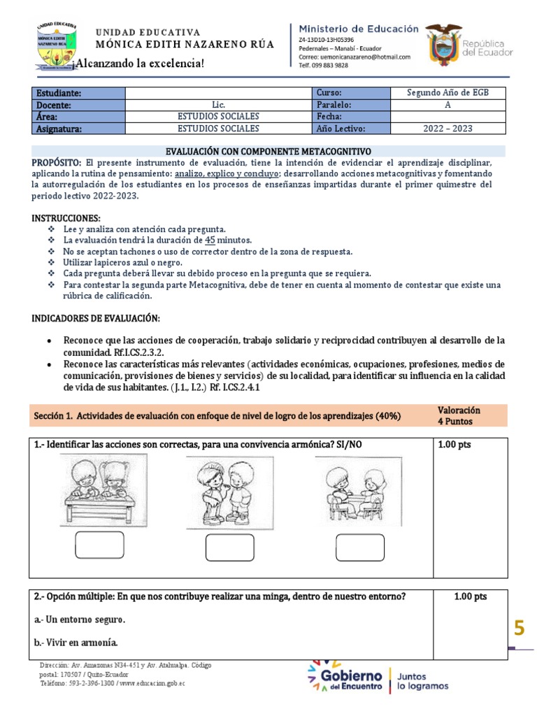 Examen Quimestral - Eess | PDF | Evaluación | Prueba (evaluación)