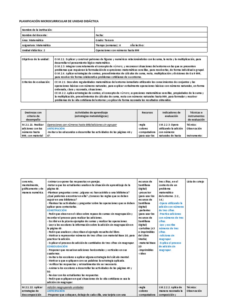 Plan M3 U2 | PDF | Sustracción | Aritmética