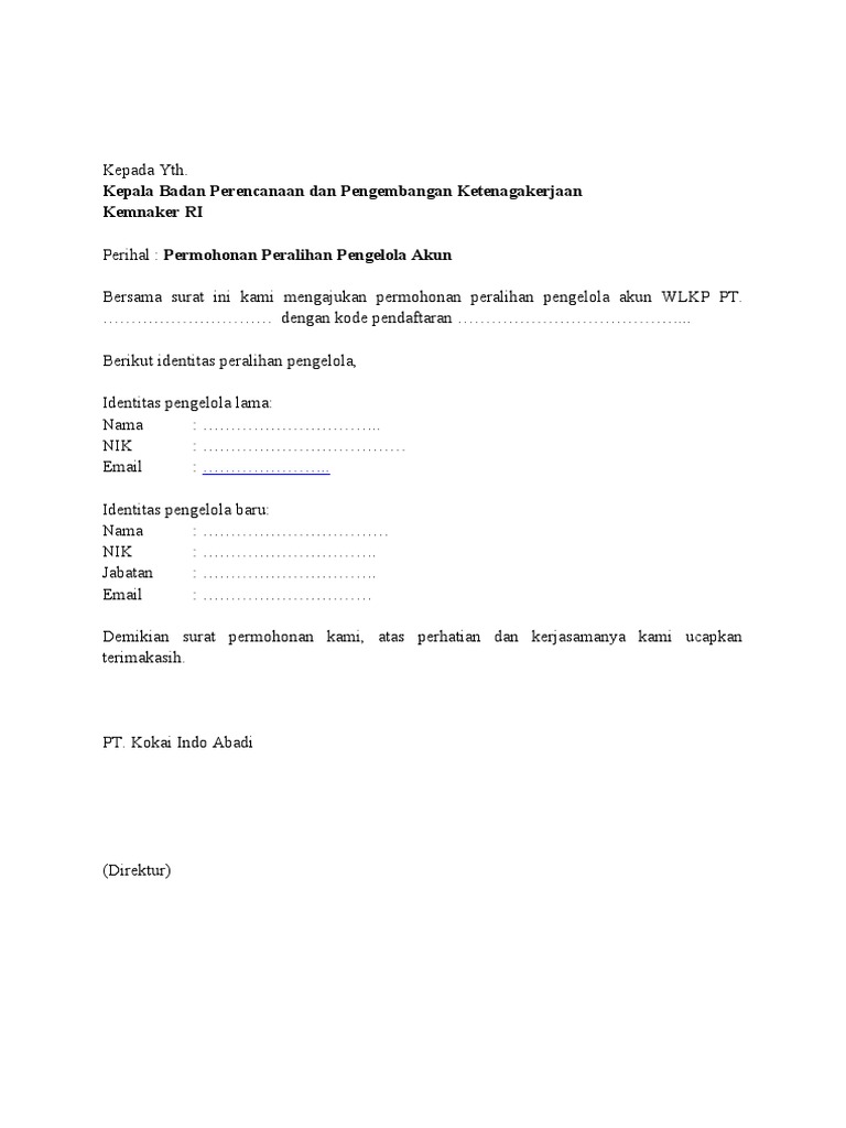 Permohonan Peralihan Akun WLKP | PDF