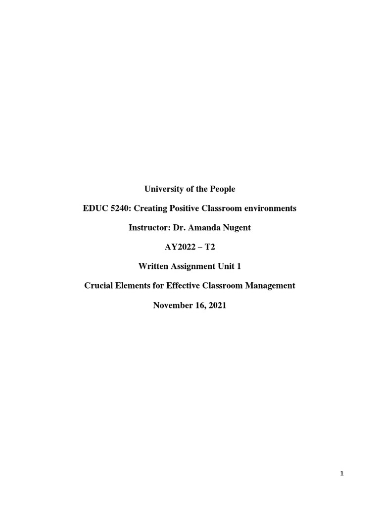 Unit 1 Written Assignment | PDF | Learning Styles | Classroom Management