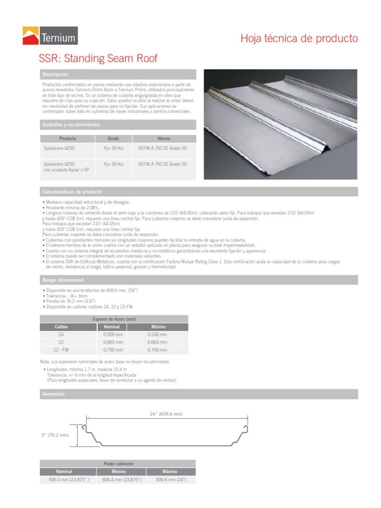 Hoja Técnica de Producto SSR: Standing Seam Roof: Descripción ...