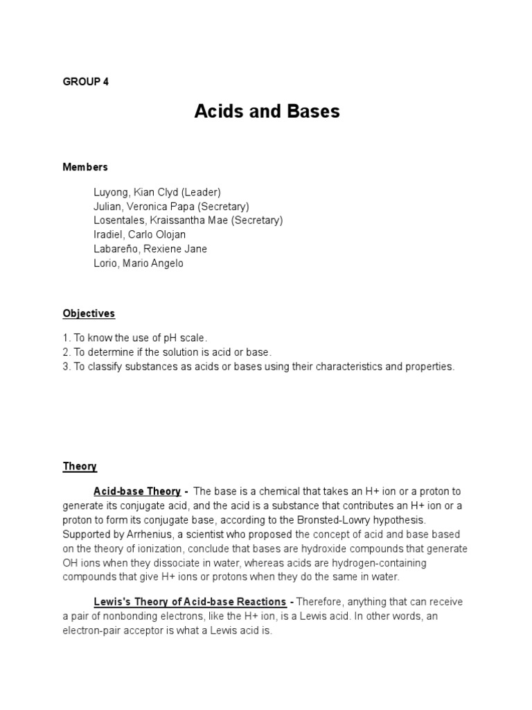 Acid And Bases Pdf Acid Chemical Compounds