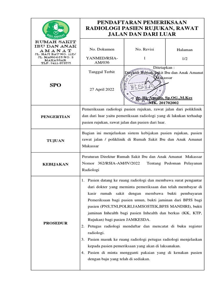 Prosedur Pemeriksaan Radiologi RSIA Amanat | PDF | Sains & Matematika