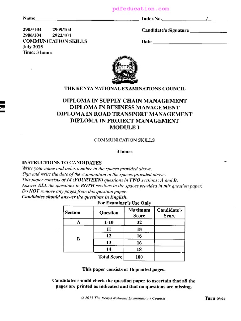 Communication Skills KNEC Past Papers July 2015 | PDF