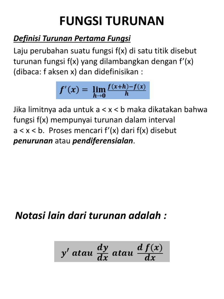 Definisi dan Rumus Turunan Fungsi | PDF | Metode & Bahan Ajar
