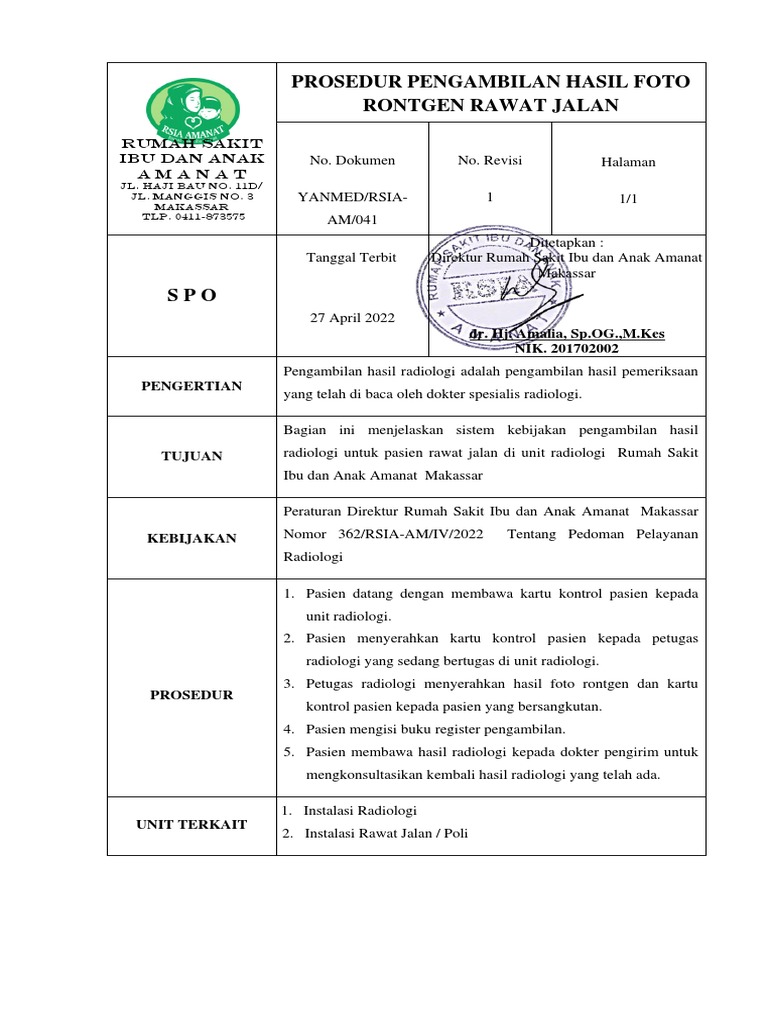 6.prosedur Pengambilan Hasil Foto Rontgen Rawat Jalan | PDF