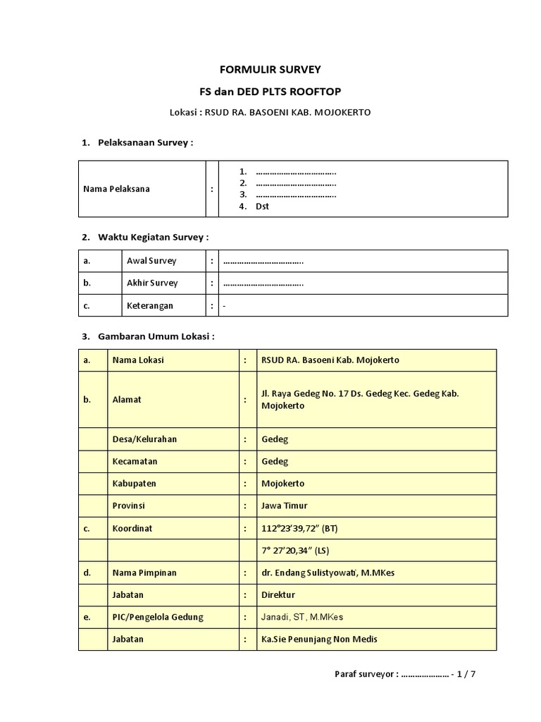 Form Survey PLTS Rooftop-Pemda. | PDF