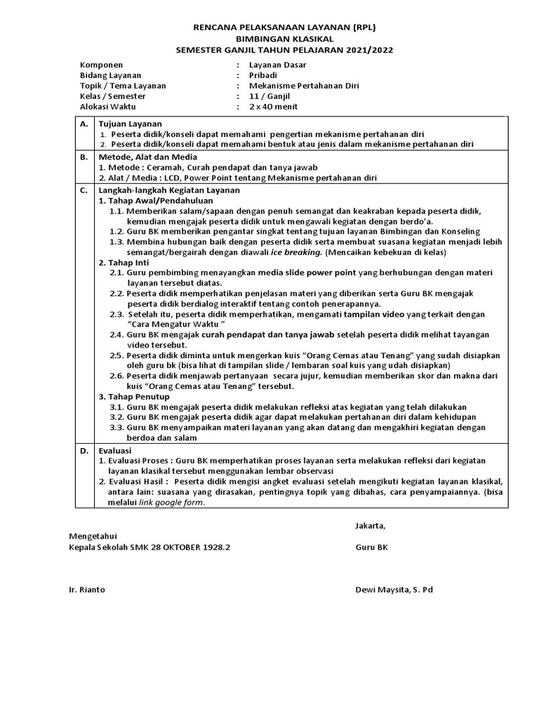 RPL Dan Materi BK - Mekanisme Pertahanan Diri | PDF