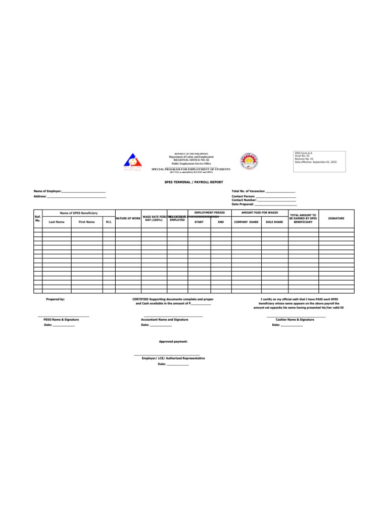 Terminal Report - SPES FORM 6-A | PDF | Unemployment Benefits | Employment