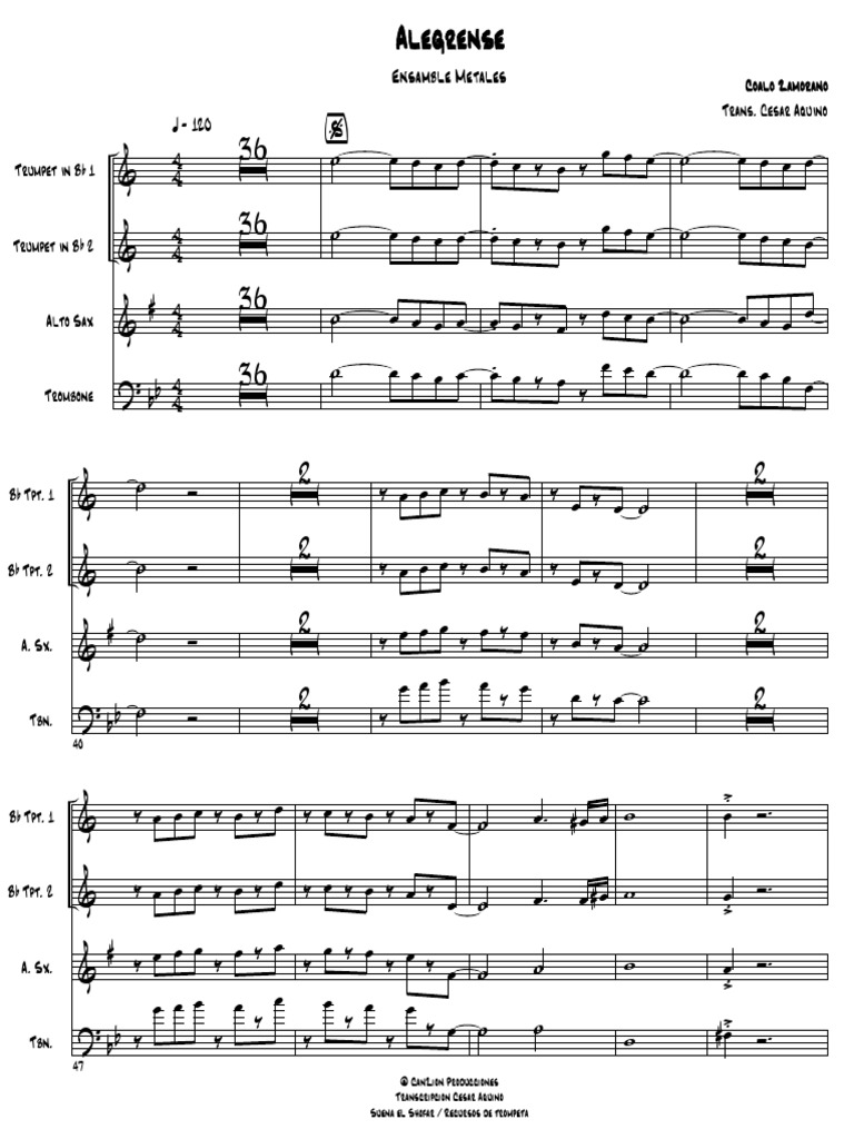 Partituras Trompeta Alegrense Ensamble Metales | PDF