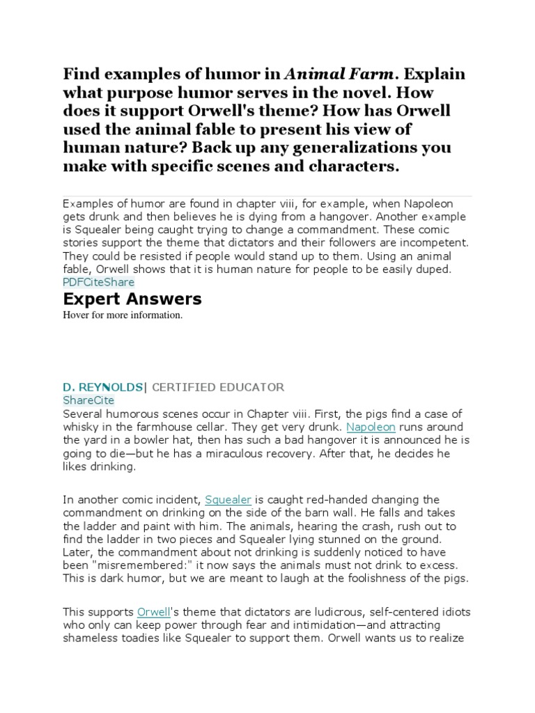 Find Examples of Humor in Animal Farm | PDF