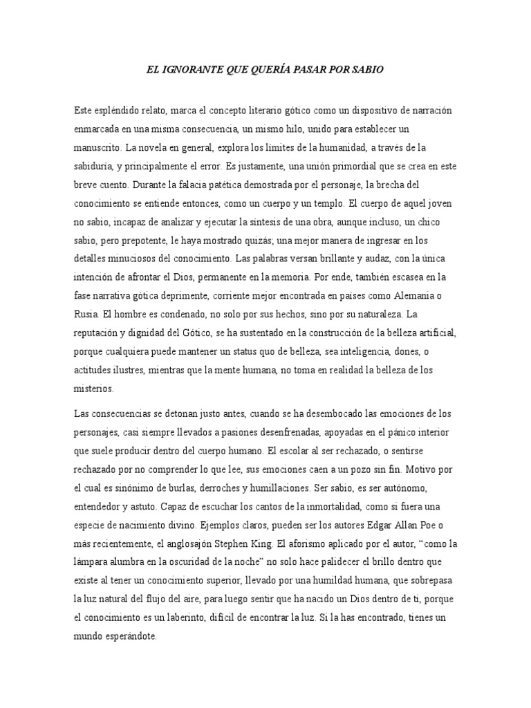 El Ignorante y su Búsqueda de Sabiduría | PDF | Ficcion gotica | Sabiduría