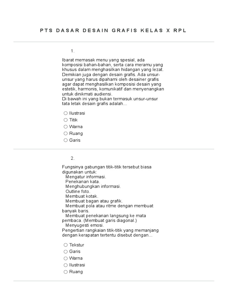 PTS Dasar Desain Grafis Kelas X RPL | PDF