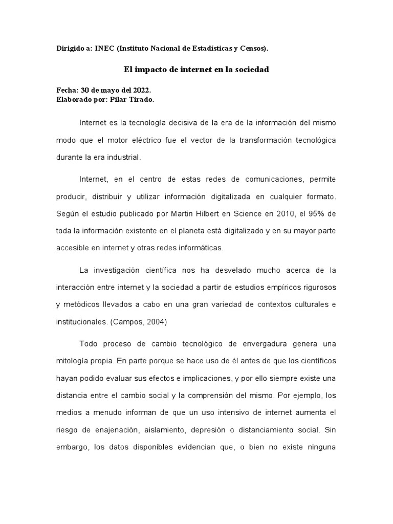 El Impacto de Internet en La Sociedad | PDF | Internet | Sociedad
