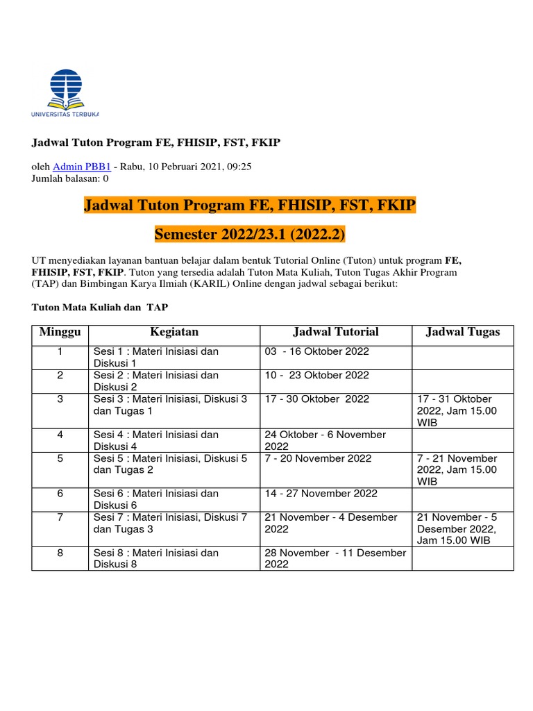 Jadwal Tuton | PDF