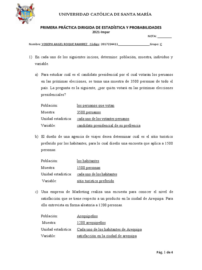 Practica Dirigida 01 | PDF | Estadísticas